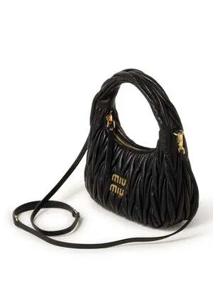 Miu Miu Wander Hobo Bag In Quilted Nappa - Black