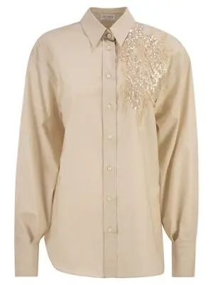 Brunello Cucinelli Embroidered Cotton Poplin Shirt