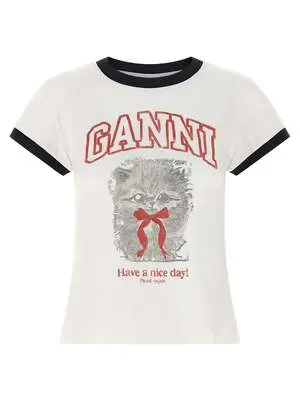 GANNI Printed Organic Cotton T-shirt - White