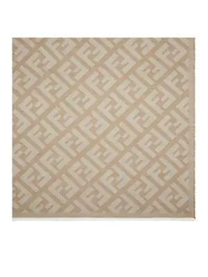 Fendi Ff Shawl In Beige Wool And Cashmere - Cream