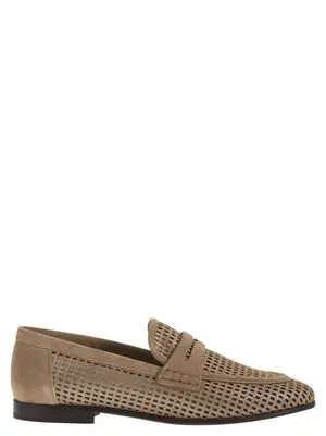 Brunello Cucinelli Brunello Cucinelli Sparkling Net Leather Loafers Cream