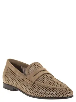 Brunello Cucinelli Sparkling Net Leather Loafers - Cream