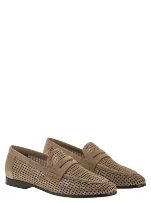 Brunello Cucinelli Sparkling Net Leather Loafers - Cream