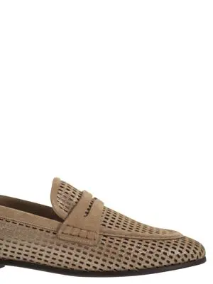 Brunello Cucinelli Sparkling Net Leather Loafers - Cream