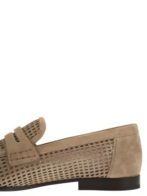 Brunello Cucinelli Sparkling Net Leather Loafers - Cream