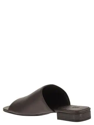 Brunello Cucinelli Riding Calfskin Mules With Jewel Embellishment - Brown