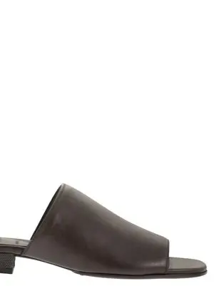 Brunello Cucinelli Riding Calfskin Mules With Jewel Embellishment - Brown