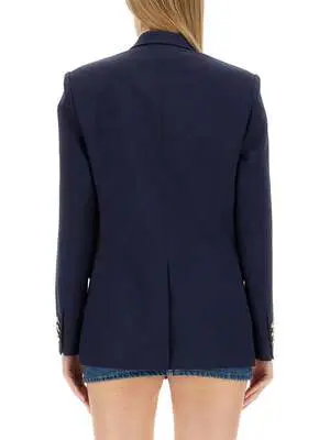 Versace Double-breasted Blazer With Gold Tone Buttons - Blue