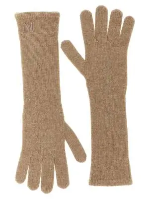 Max Mara Long Cashmere Gloves With Monogram Embroidery - Cream