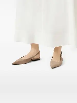 Brunello Cucinelli Suede Pointed-toe Slingback Flats - Multicolor