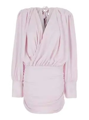 ROTATE BY BIRGER CHRISTENSEN ROTATE Silk Draped Deep V-Neck Dress Multicolor