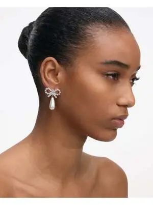 SELF-PORTRAIT Bow And Pearl Drop Earrings - Multicolor