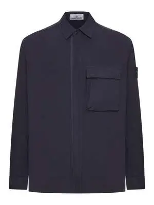 Stone Island Stretch Cotton Canvas Overshirt With Flap Pocket On The Chest - Multicolor