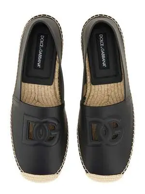 Dolce & Gabbana Leather Espadrilles With Logo Detail - Black