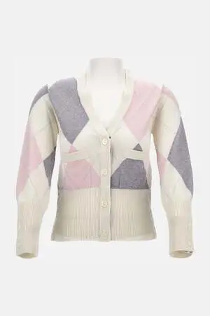 Thom Browne V-neck Cardigan With Geometric Print - Multicolor