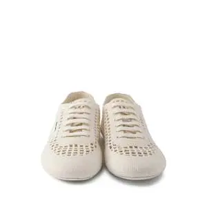 Prada Beige Crochet Lace-up Flat Shoes - White