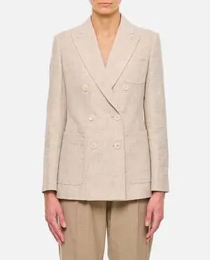 Max Mara MAX MARA Targa Linen Double-Breasted Blazer Multicolor