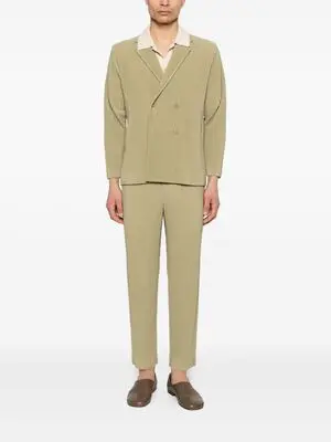 Issey Miyake Green Pleated Double-breasted Jacket - Multicolor