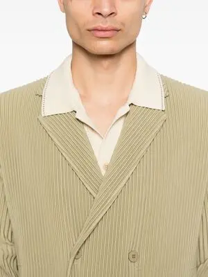 Issey Miyake Green Pleated Double-breasted Jacket - Multicolor