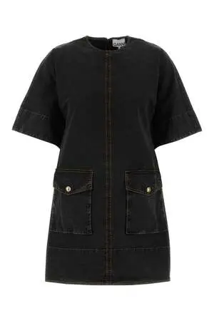 GANNI Stretch Cotton Mini Dress - Black