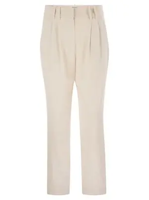 Brunello Cucinelli Brunello Cucinelli Stretch Viscose-Wool Twill Equestrian Trousers With Jewellery Embellishment Cream