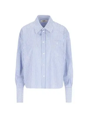 Celine Striped Cropped Cotton Shirt