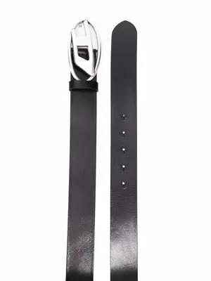 DIESEL® Black Leather Belt With Silver-tone Logo Buckle - Multicolor