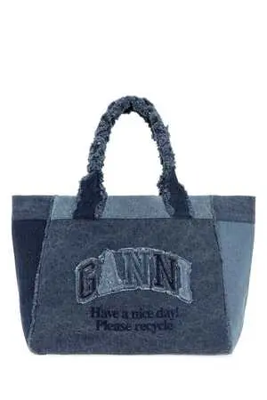 GANNI Denim Medium Trapeze Shopping Bag - Blue