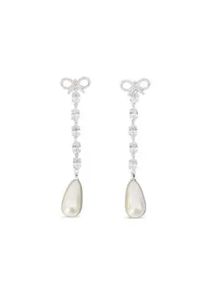 SELF-PORTRAIT Tone Crystal Embellished Faux Pearl Drop Earrings - Silver