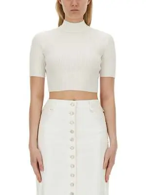 COURREGES Ribbed High Neck Cropped Top