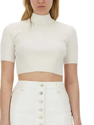 COURREGES Ribbed High Neck Cropped Top