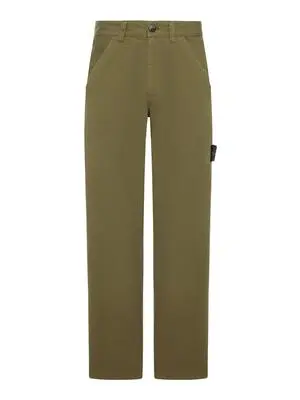 Stone Island Cotton Trousers With Logo Patch - Green