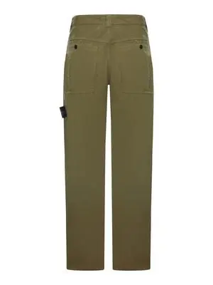 Stone Island Cotton Trousers With Logo Patch - Green