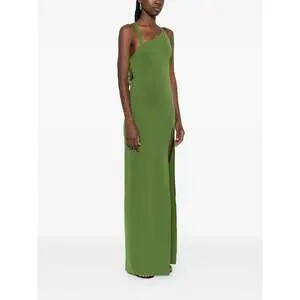 Attico Asymmetric Neck Side Split Sleeveless Buckle Detail Dress - Green