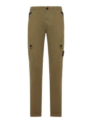 Stone Island Cotton Trousers With Compass Logo - Green
