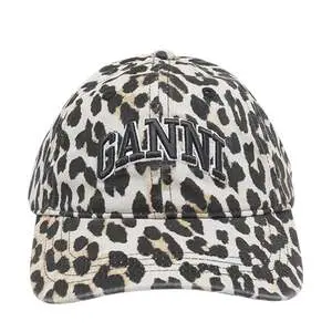 GANNI Leopard Printed Cotton Cap - Brown