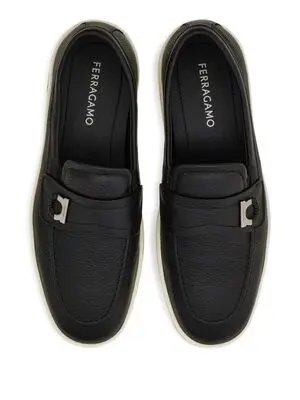 FERRAGAMO Black Leather Loafers - Multicolor