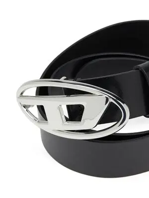 DIESEL® Leather Belt With Logo Buckle - Black