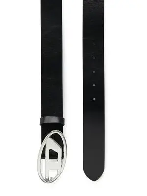 DIESEL® Leather Belt With Logo Buckle - Black