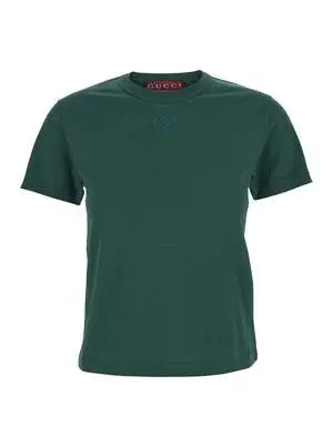 Gucci Green Crewneck T-shirt With Double G Embroidery - Multicolor