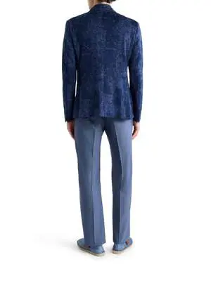 Etro Single-breasted Floral Jacquard Cotton Jacket - Blue