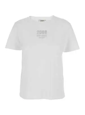Max Mara White Cotton Crewneck T-shirt With Logo Print - Multicolor