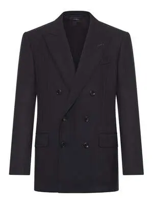 TOM FORD Double-breasted Pinstriped Wool Jacket - Black