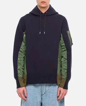Sacai Sponge Sweat X Nylon Twill Pullover Hoodie - Blue
