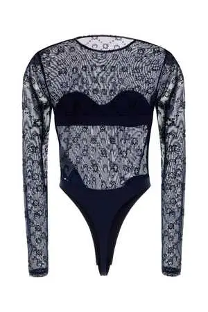 MARINE SERRE Navy Stretch Tulle Bodysuit