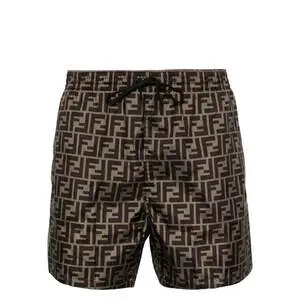 Fendi Swim Shorts With Zucca Monogram - Brown