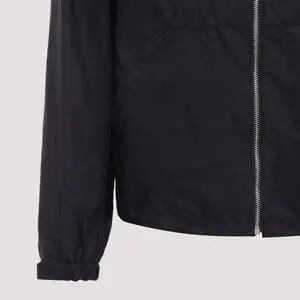 Prada Hooded Zip-up Jacket With Signature Logo Patch - Black