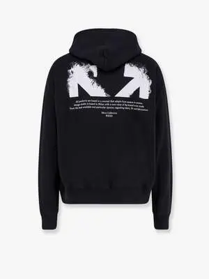Off-White Cotton Hoodie With Kangaroo Pocket - Black