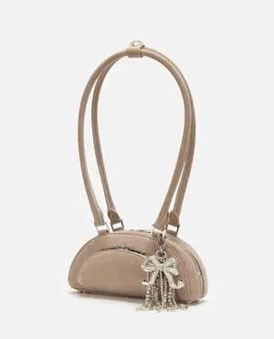 SELF-PORTRAIT Grey Suede Mini Shoulder Bag With Bow Keychain