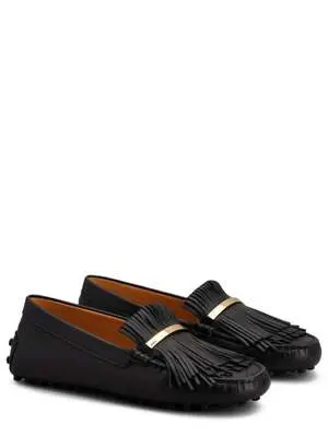 TOD'S Leather Loafers With Fringe Detail - Black